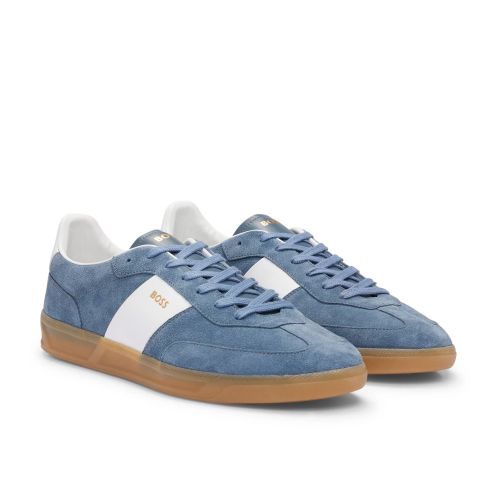 Boss Suede-Leather Lace-Up Trainer With Branding | Medium Blue 50512365 ...