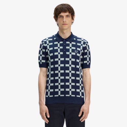 Fred Perry Geometric Jacquard Knit Shirt | Tennis Blue - K9719-X86