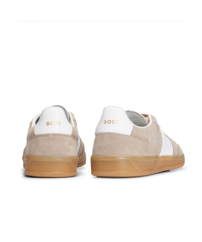 Boss Suede-Leather Lace-Up Trainer With Branding | Medium Beige ...