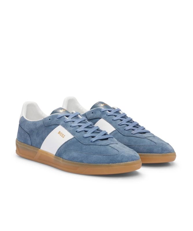 Boss Suede-Leather Lace-Up Trainer With Branding | Medium Blue 50512365 ...