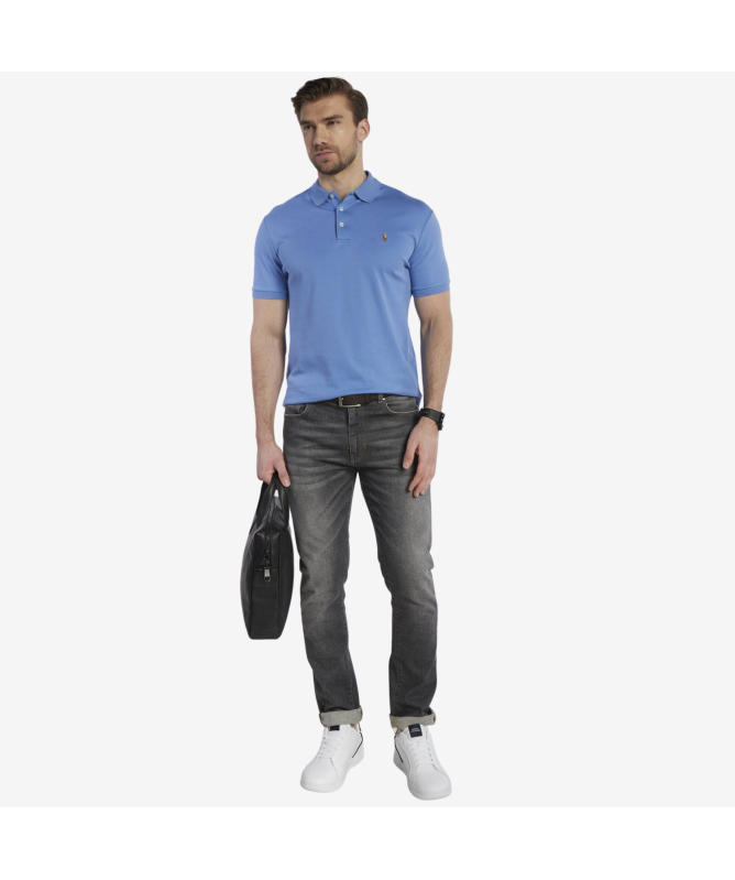 Polo Ralph Lauren Custom Slim Fit Soft Cotton Polo Shirt | Blue - 710704319169 | Kular Fashion