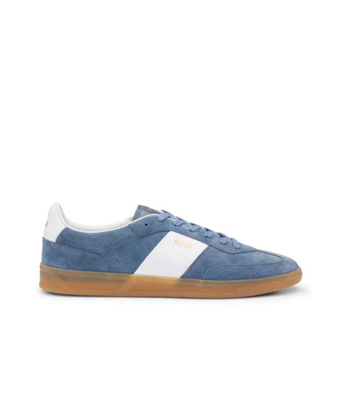 Boss Suede-Leather Lace-Up Trainer With Branding | Medium Blue 50512365 ...