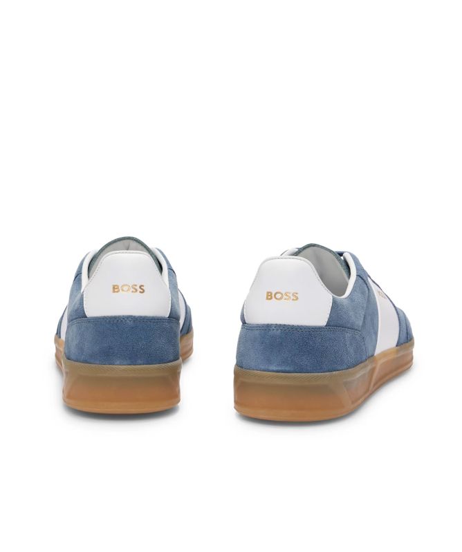 Boss Suede-Leather Lace-Up Trainer With Branding | Medium Blue 50512365 ...
