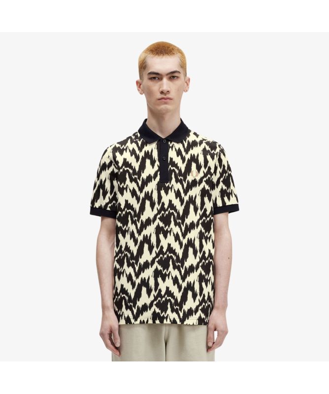 Fred Perry Animal Print Polo T-Shirt | Ecru-M8690-560 -kular fashion