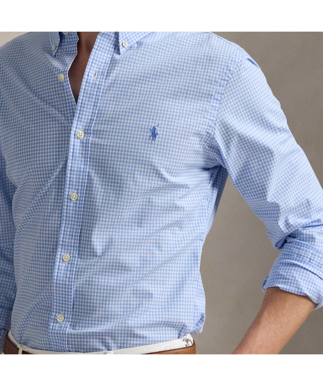 Polo Ralph Lauren Custom Fit Gingham Stretch Check Shirt | Blue/White - 710929347012 | Kular Fashion