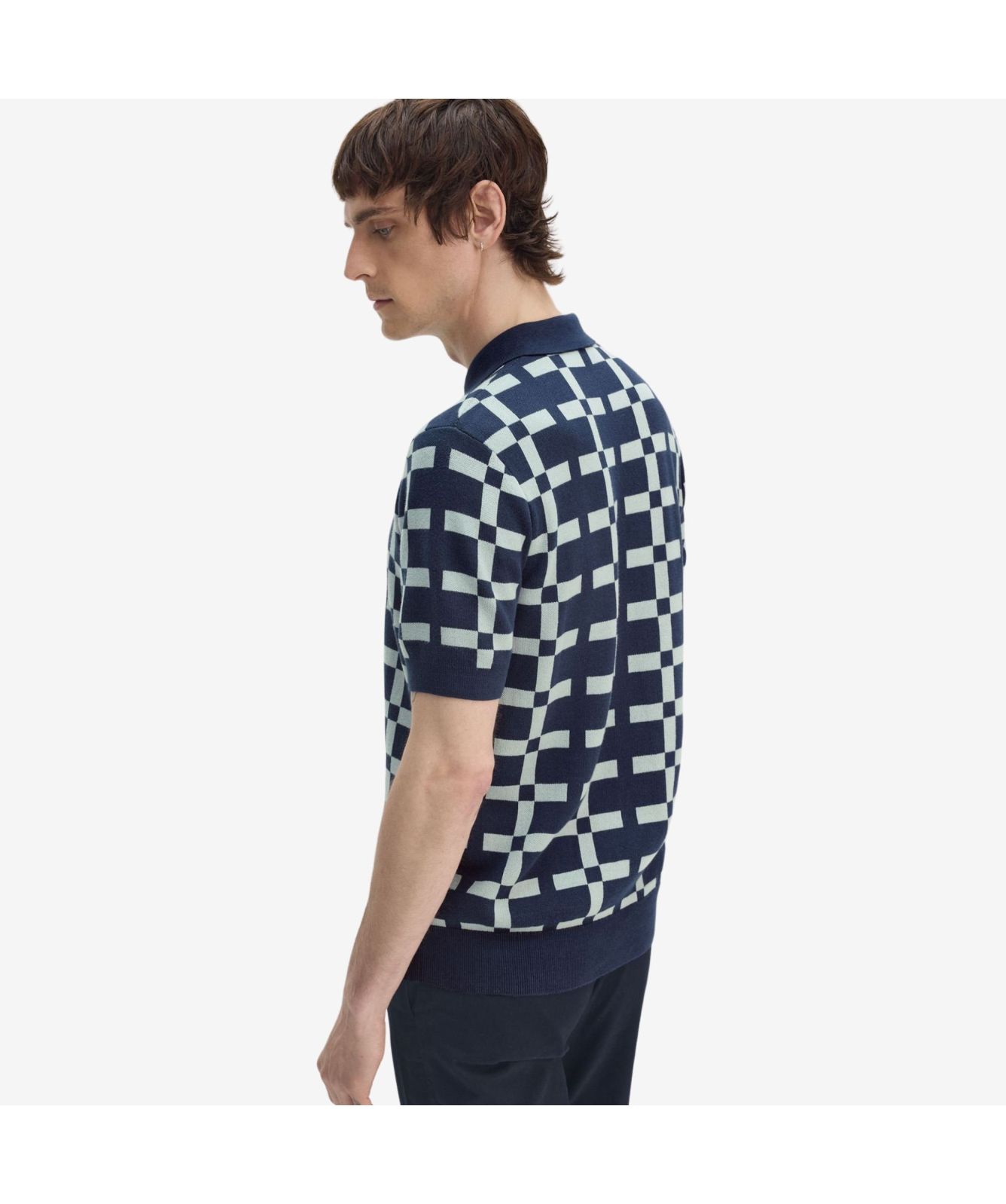 Fred Perry Geometric Jacquard Knit Shirt | Tennis Blue - K9719-X86